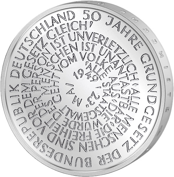 10 DM Münze BRD 50 Jahre Grundgesetz 1999 Polierte Platte