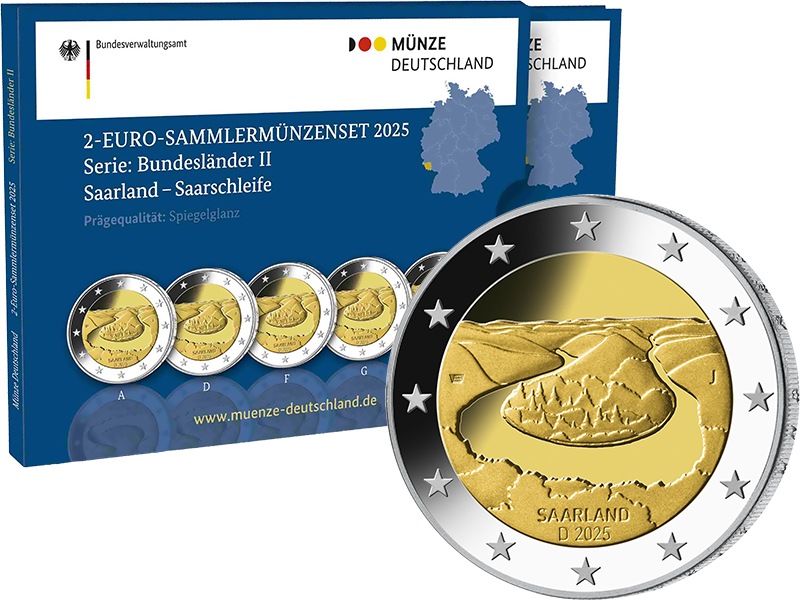 5 x 2 Euro BRD Saarland Saarschleife 2025 Stempelglanz (A-J) inkl. Blister