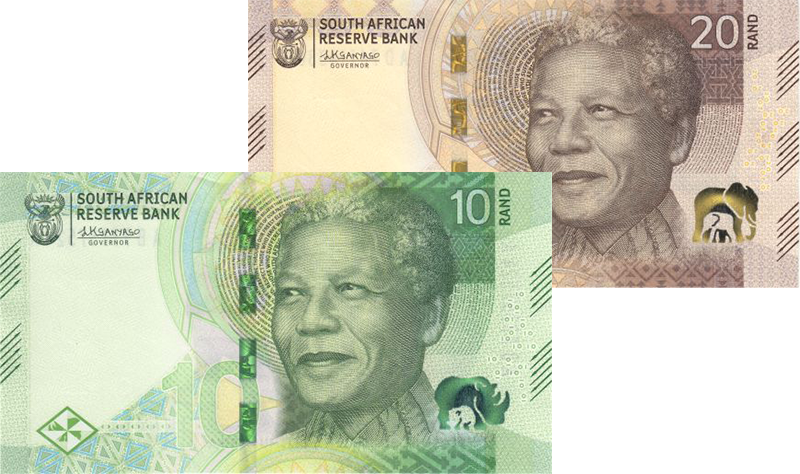 2er Set 10 + 20 Rand Südafrika Banknote Nelson Mandela