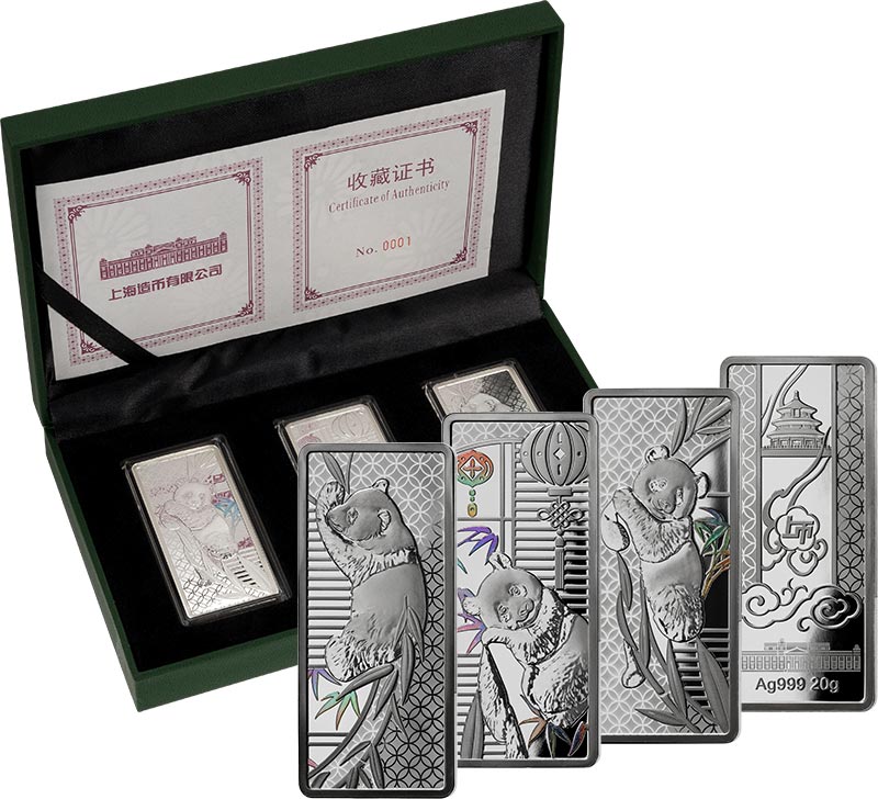 3 x 20 Gramm Silberbarren Pandas von Shanghai Mint 2025